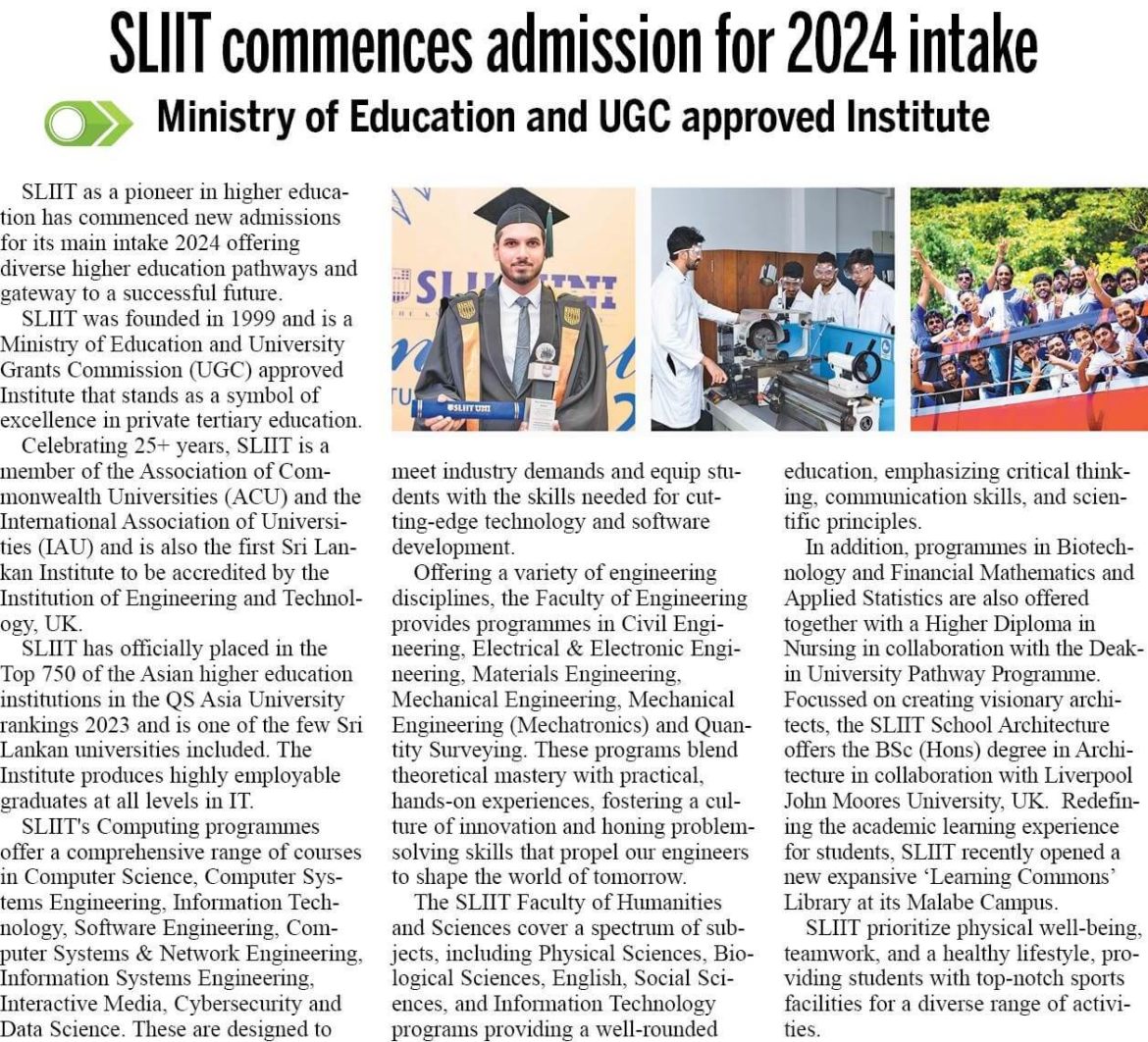 Daily News: The Future Awaits You: SLIIT Welcomes Applicants for the ...