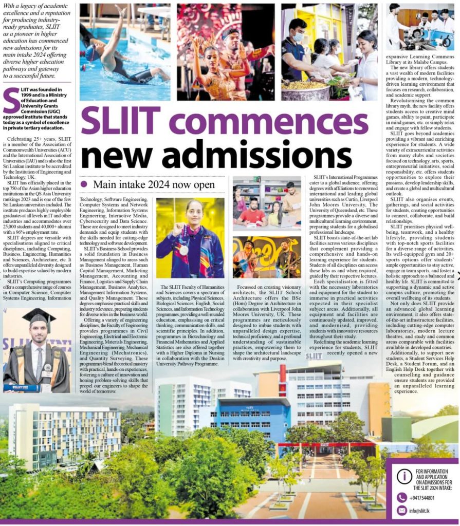 Daily News: The Future Awaits You: SLIIT Welcomes Applicants for the Main Intake – Apply Today ...