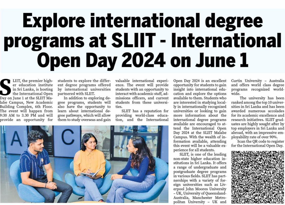 Sunday Observer: Explore International Degree Programs at SLIIT – International Open Day 2024 on ...