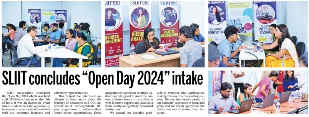 Sunday Observer: SLIIT concludes "Open Day 2024" intake | SLIIT