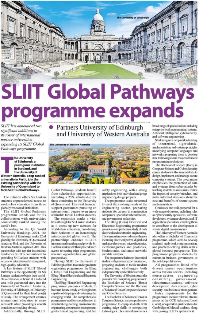 Sunday Morning: SLIIT Global Pathways program welcomes University of ...