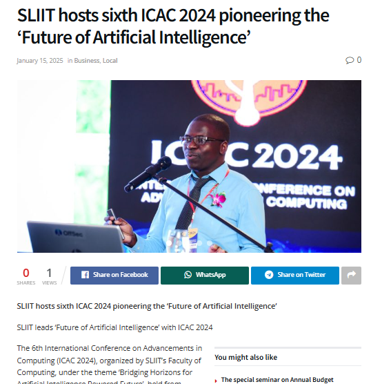 SLIIT hosts sixth ICAC 2024 pioneering the 'Future of Artificial Intelligence' | SLIIT